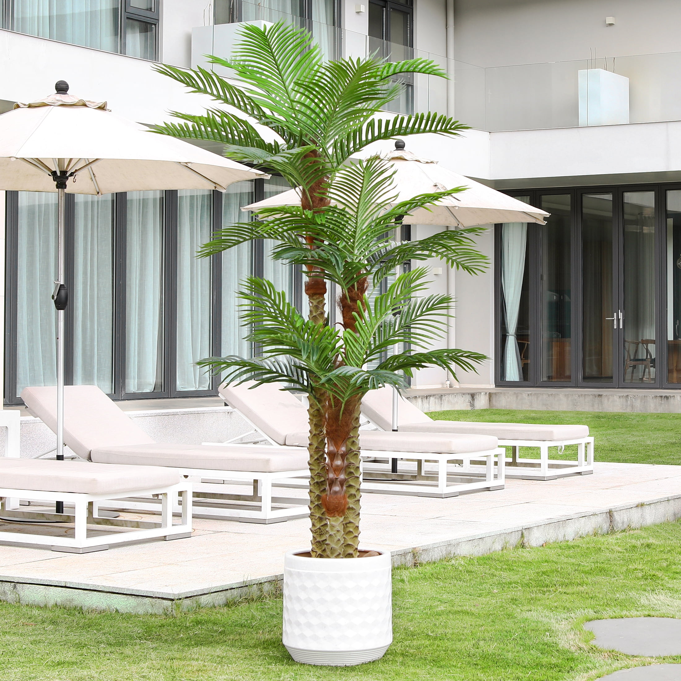 8ft Tall UV Protected Artificial Large Palm Tree in Planter, Fake Faux ...