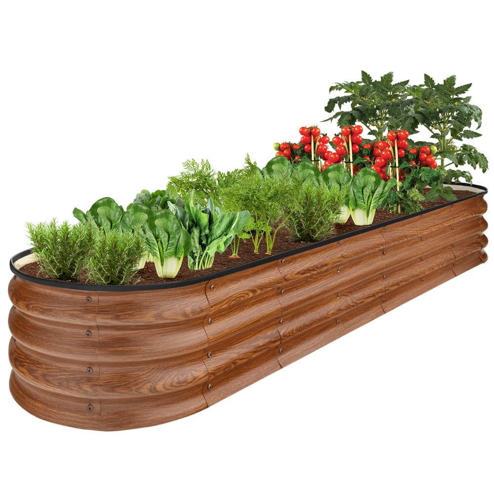 8 ft. x 2 ft. x 1 ft. Oval Steel Raised Garden Bed, Planter Box for ...