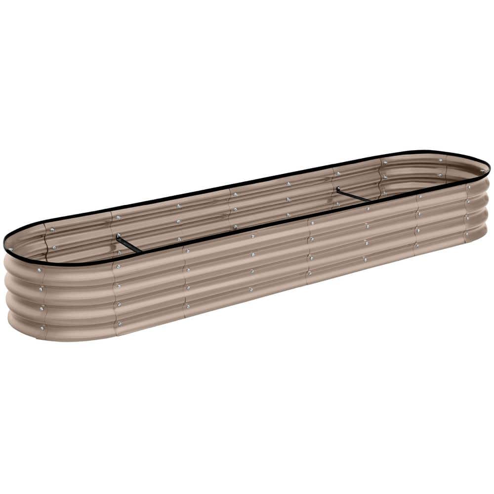 8 ft. x 2 ft. x 1 ft. Taupe Oval Steel Raised Garden Bed Planter Box ...