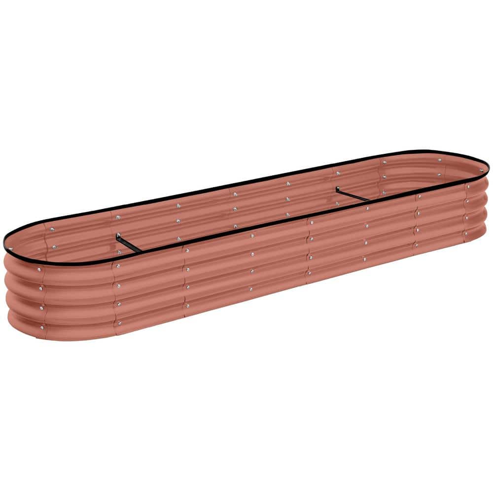 8 ft. x 2 ft. x 1 ft. Terracotta Oval Steel Raised Garden Bed Planter ...