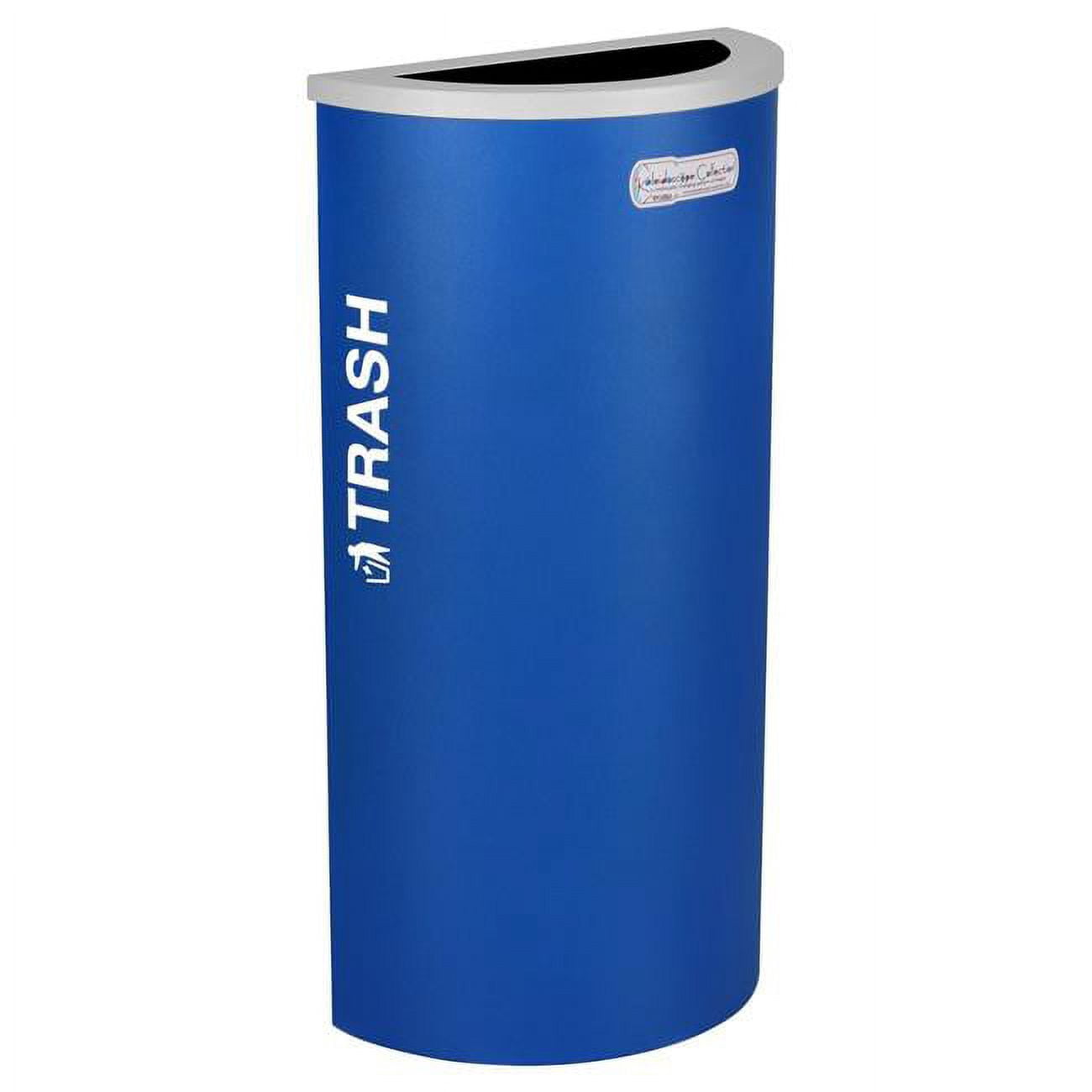 8-gal recycling receptacle- half round top and Trash decal Royal Blue ...