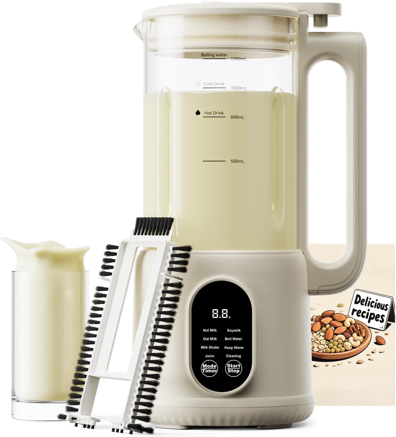 8-in-1 Automatic Nut Milk Maker Machine, 34oz Heated Plant-Based Milk ...