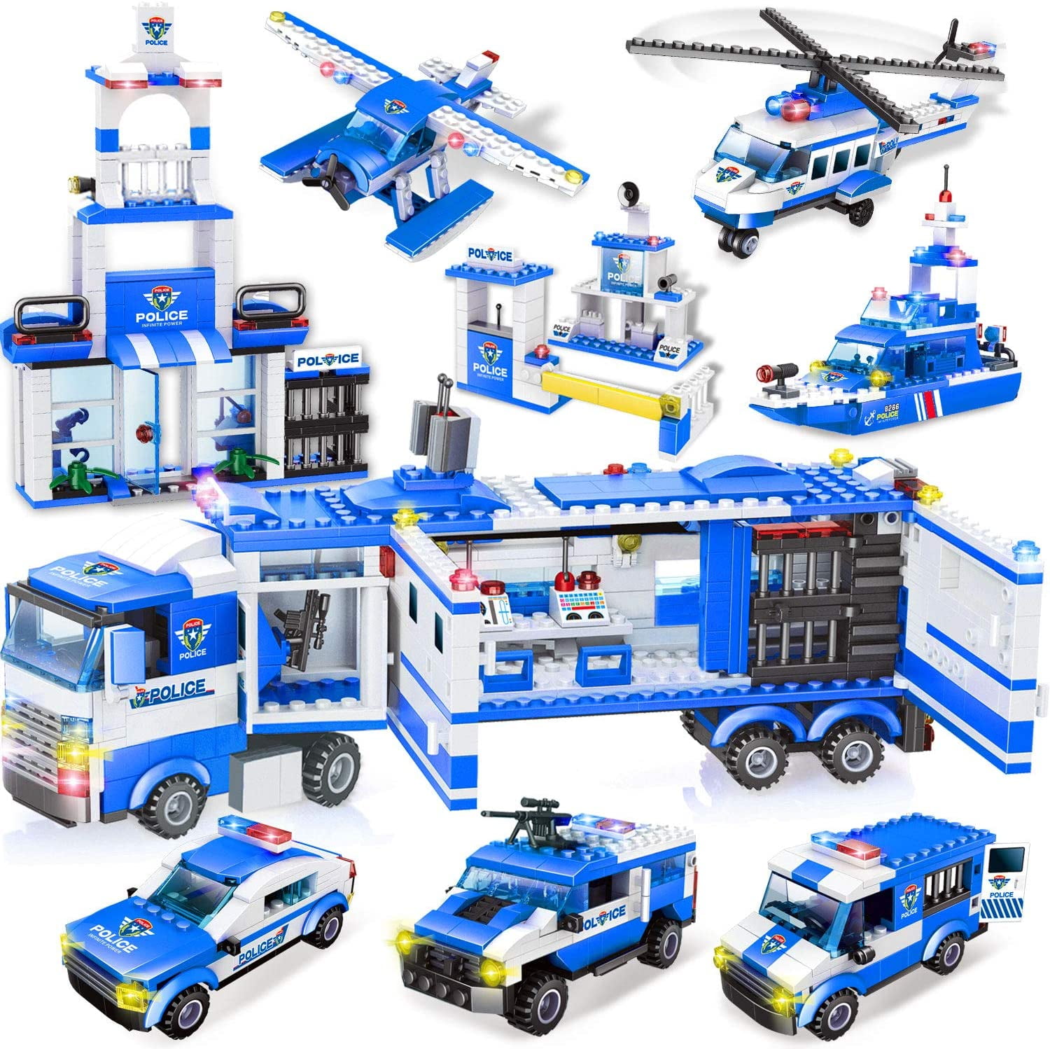 8-in-1 City Police Mobile Command Center Building Blocks Set with ...