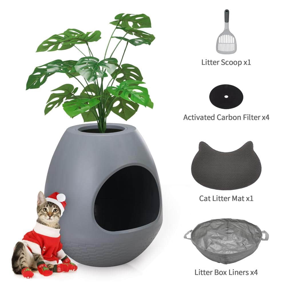 8-in-1 Eggloa6 Hidden Cat Litter Box Enclosure Planter, Plant Litter ...