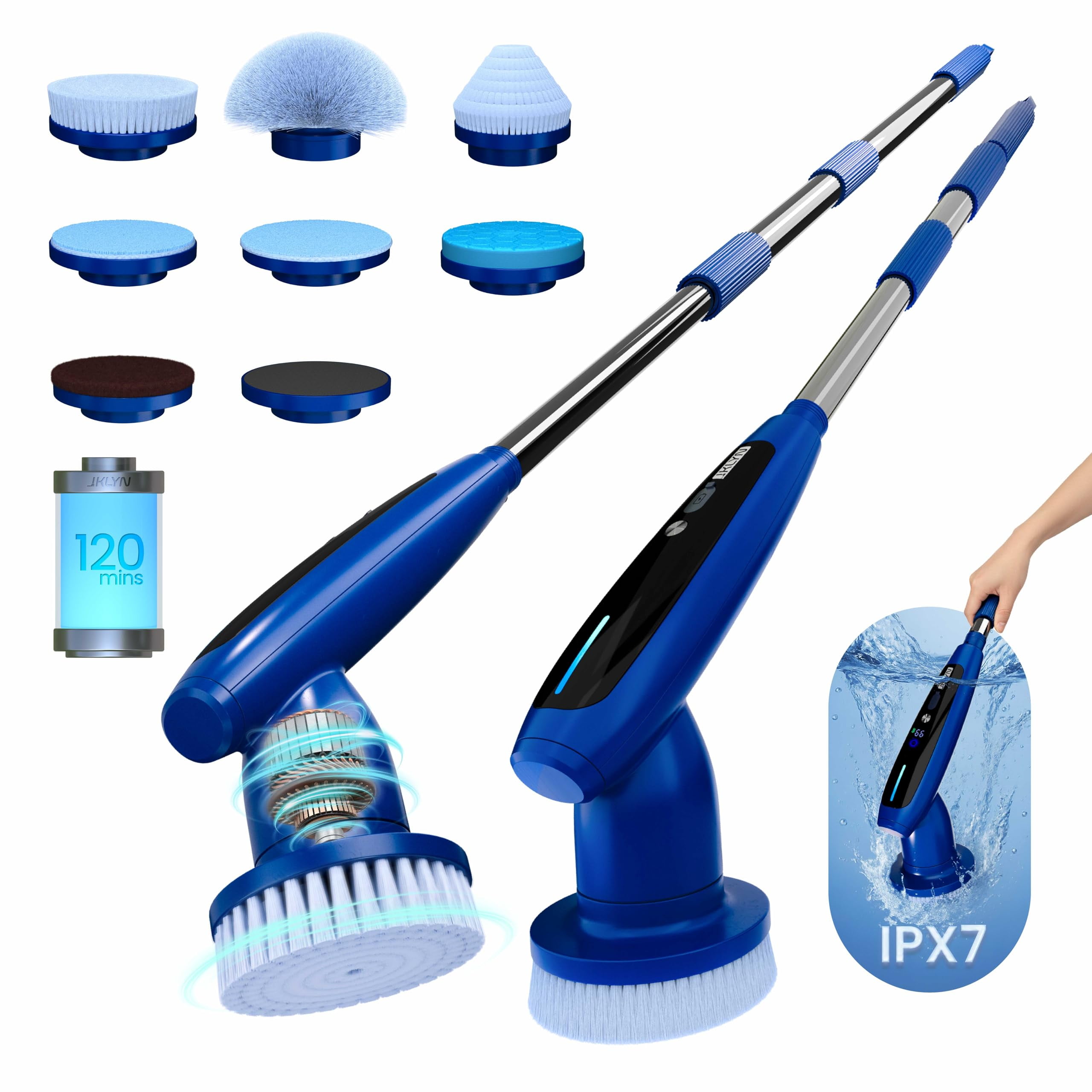 8-in-1 Electric Spin Scrubber, Fully Waterproof Cordless Power Cleaning ...