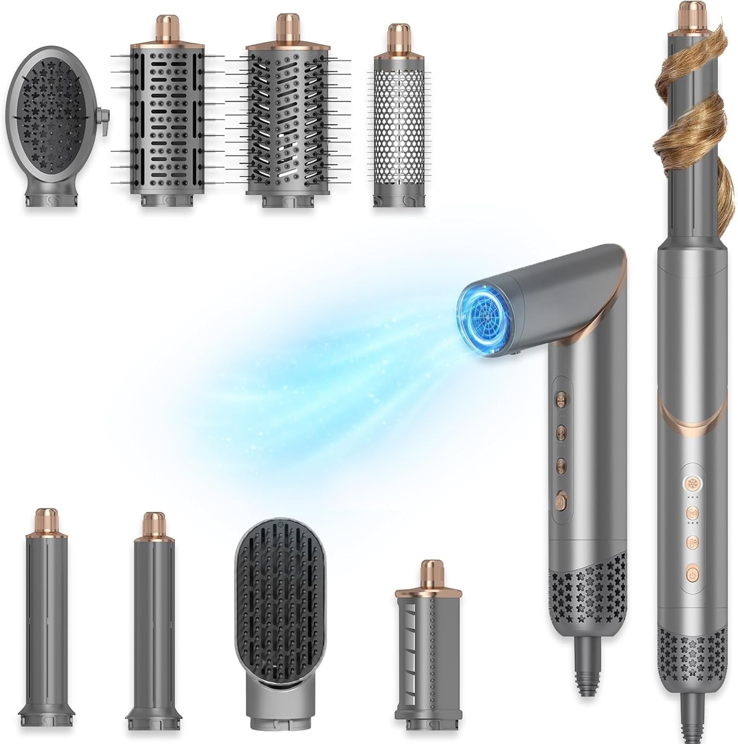 8-in-1 Foldable Hair Styler with 110,000 RPM High-Speed Motor - Professional Negative Ionic Hot ...