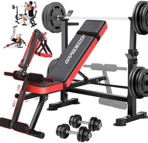 8-in-1 Foldable Weight Bench Set with Squat Rack, Adjustable Bench ...