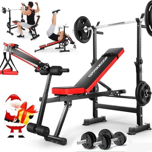 8-in-1 Foldable Weight Bench Set with Squat Rack, Adjustable Bench ...