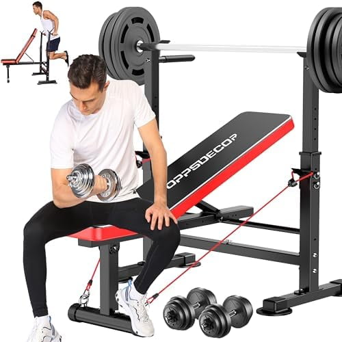 8-in-1 Foldable Weight Bench Set with Squat Rack, Adjustable Bench ...