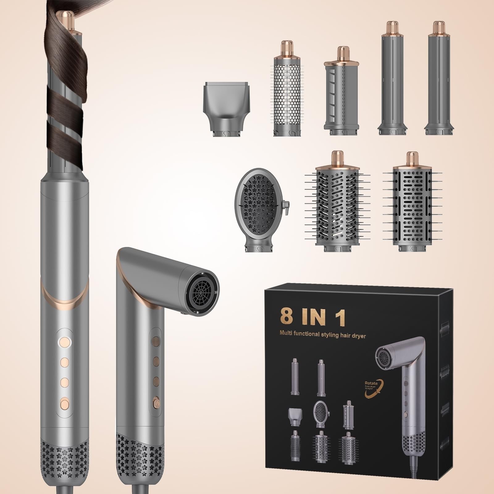 8 in 1 Hair Dryer Air Styler, 110000 RPM High Speed Rotate Air Styler ...