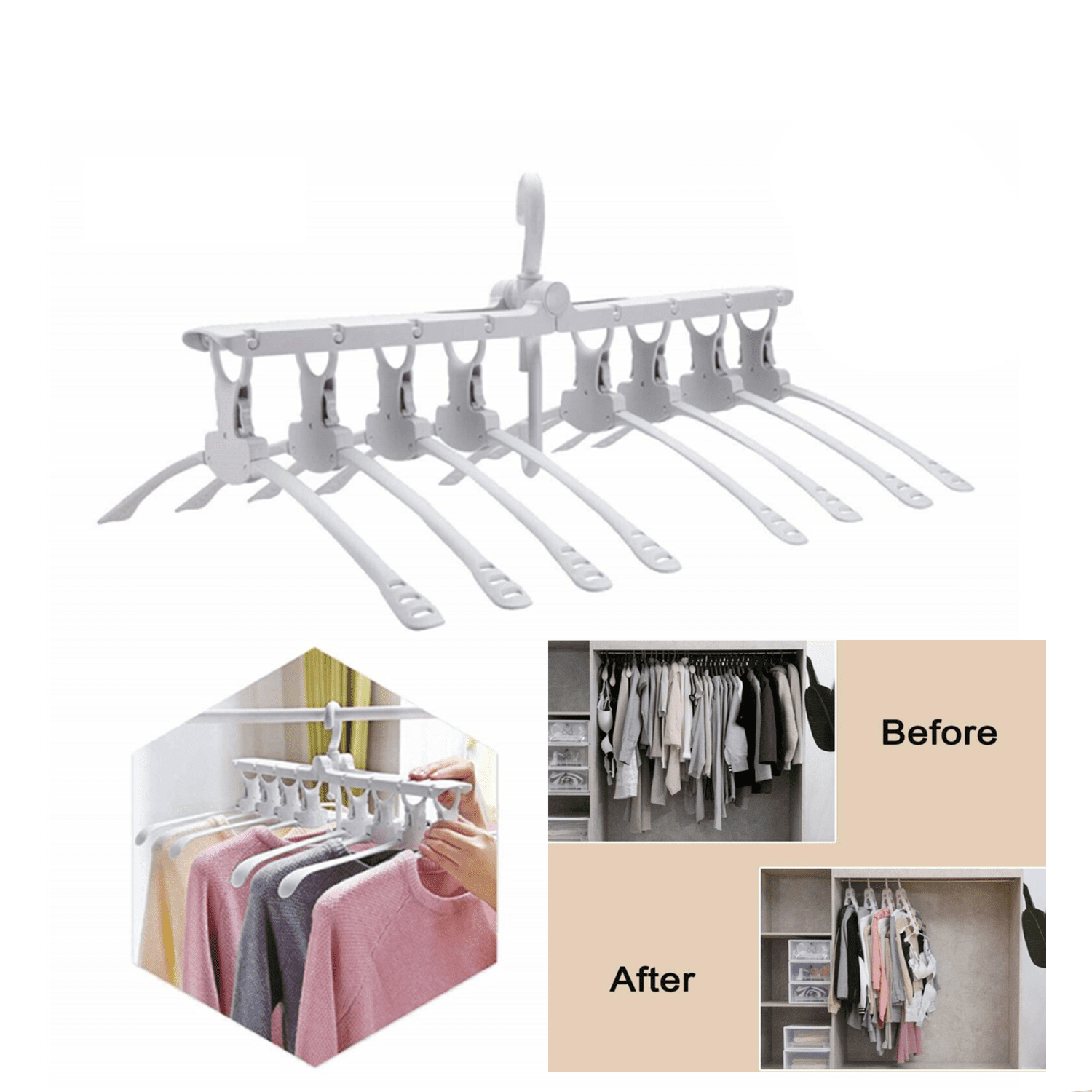 8-in-1 Hanger,Magic Folding Clothes Rack,8 Pieces Conjoined Clothes ...