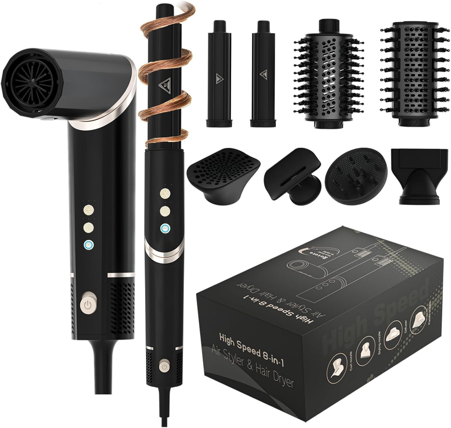 8-in-1 High-Speed Hot Air Styler | 110,000 RPM Rotatable Hair Styler ...