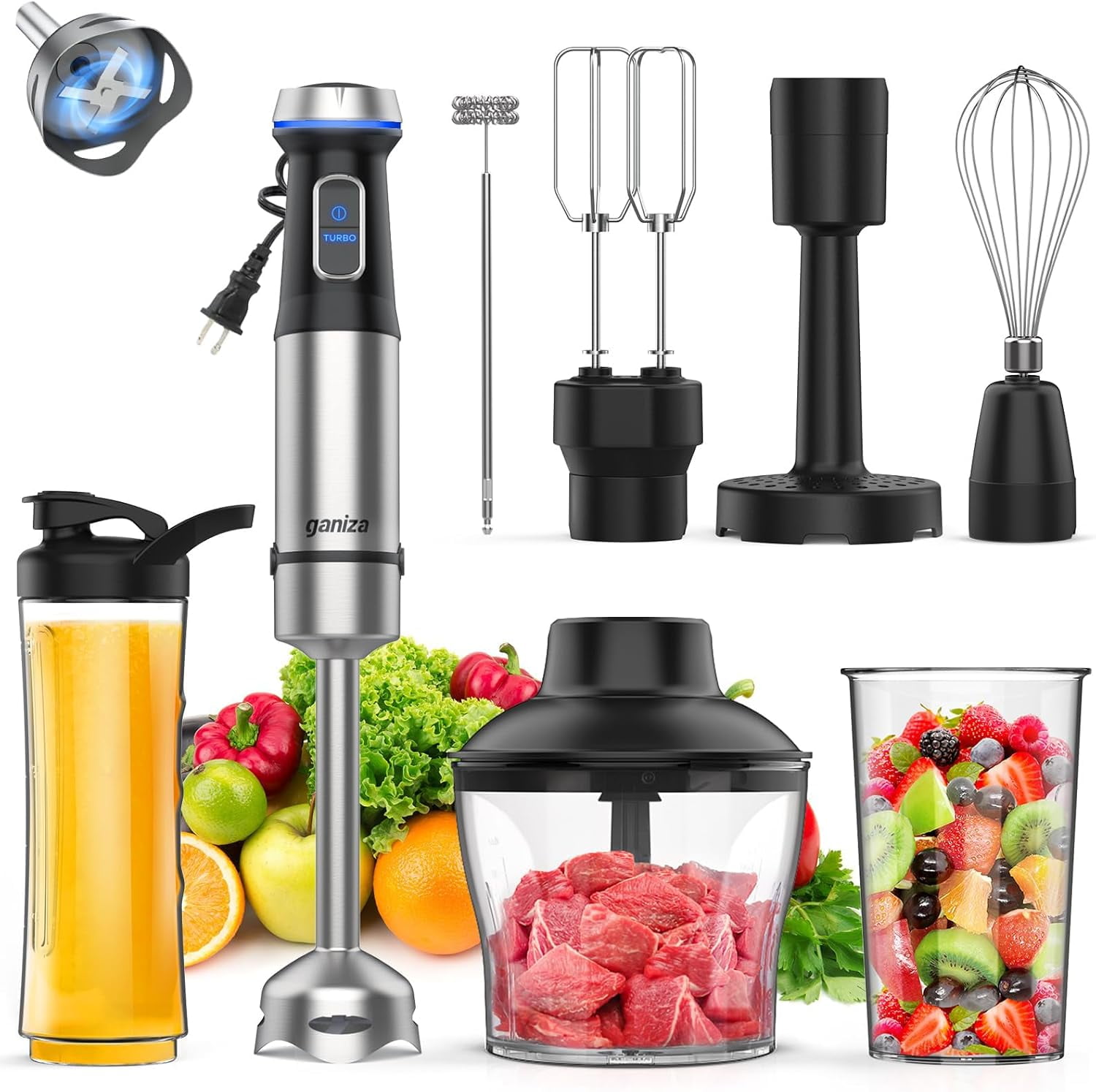 8 in 1 Immersion Blender - 1000W Heavy Duty Motor, 16 Speed Mode ...