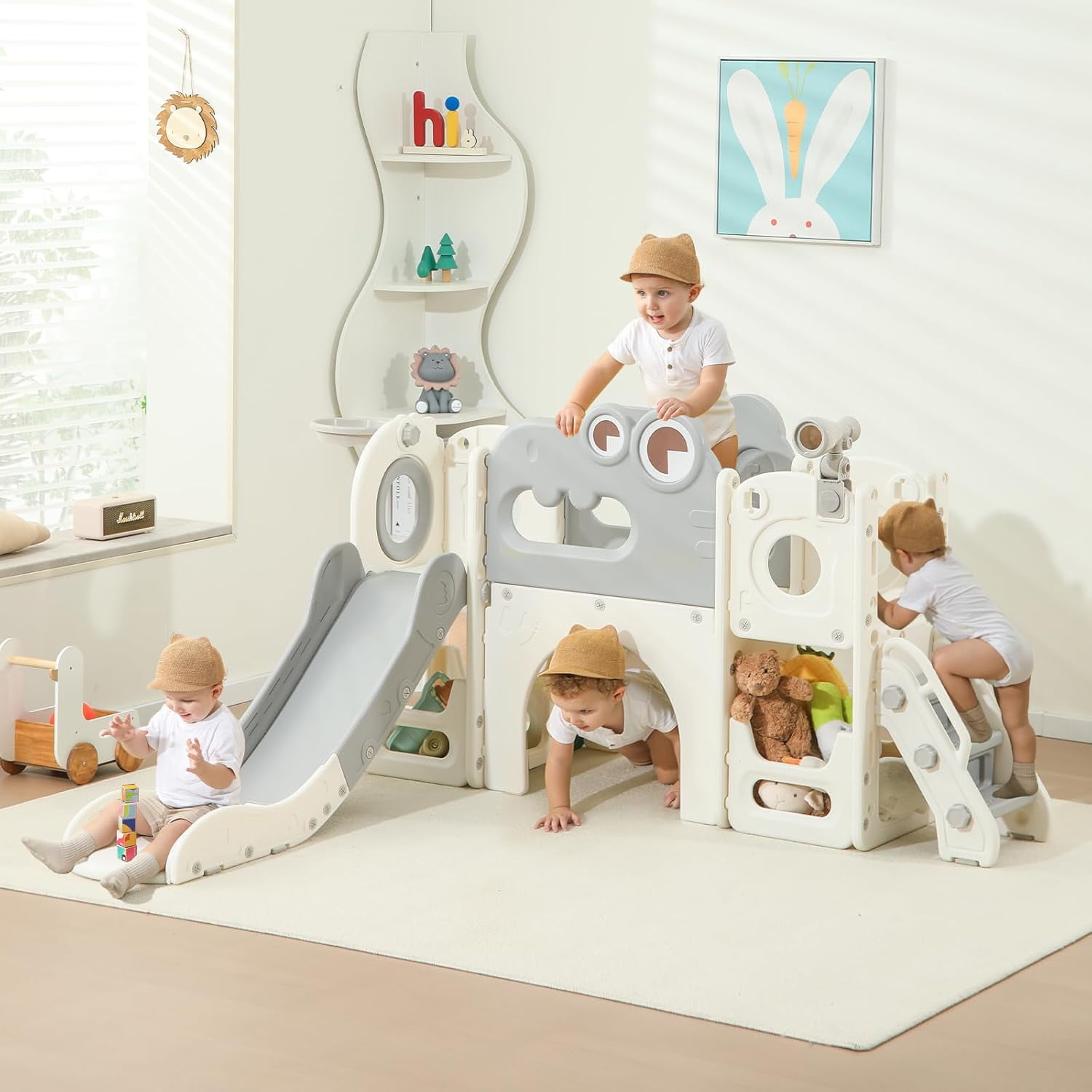 8 in 1 Indoor Foldable Kids Toddler Slide for Age 1-3, Extra-Long Slide ...