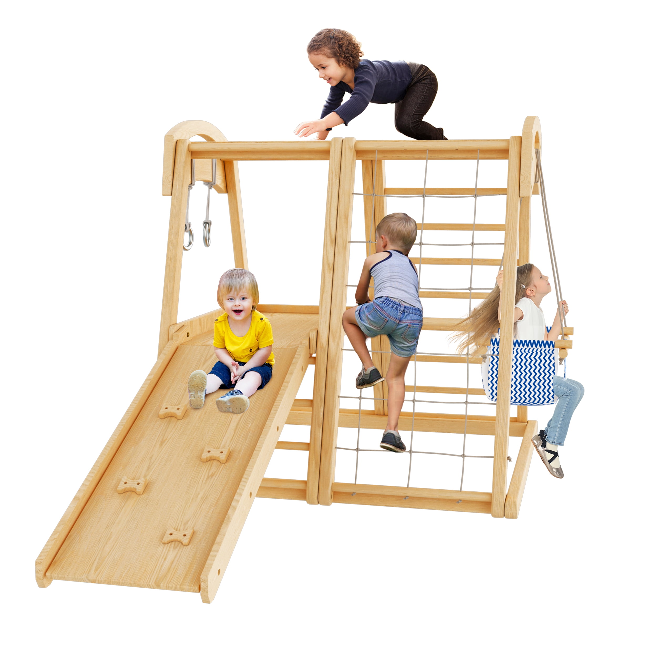 8-in-1 Indoor Playground - Jungle Gym Montessori Playset, Wooden ...