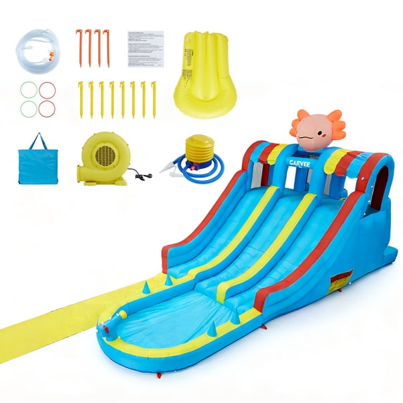 8-in-1 Inflatable Water Slide Bounce House, Dual Slides Splash Pool ...