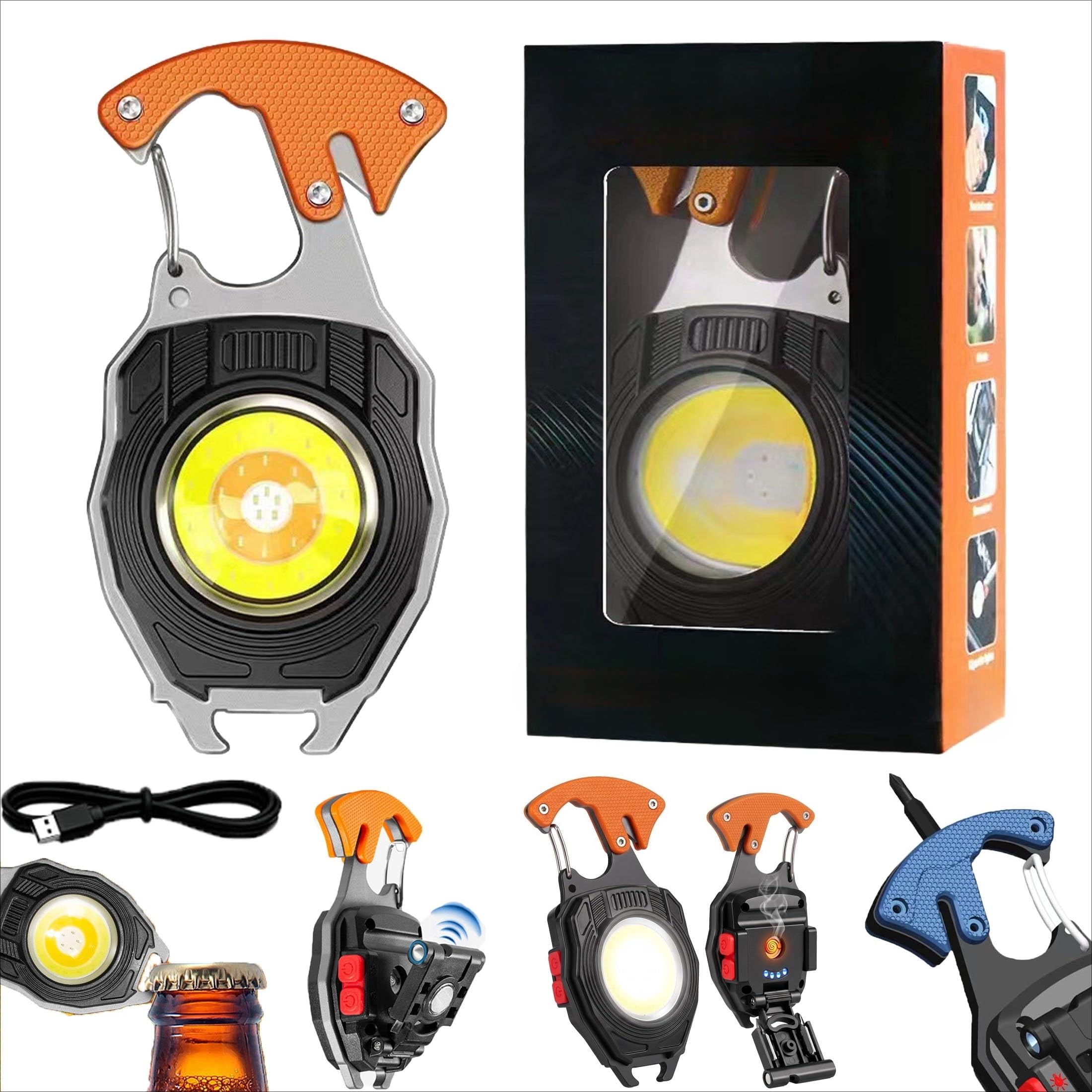 8-in-1 Multifunctional Keychain Flashlight, Mini Flashlight with Power ...