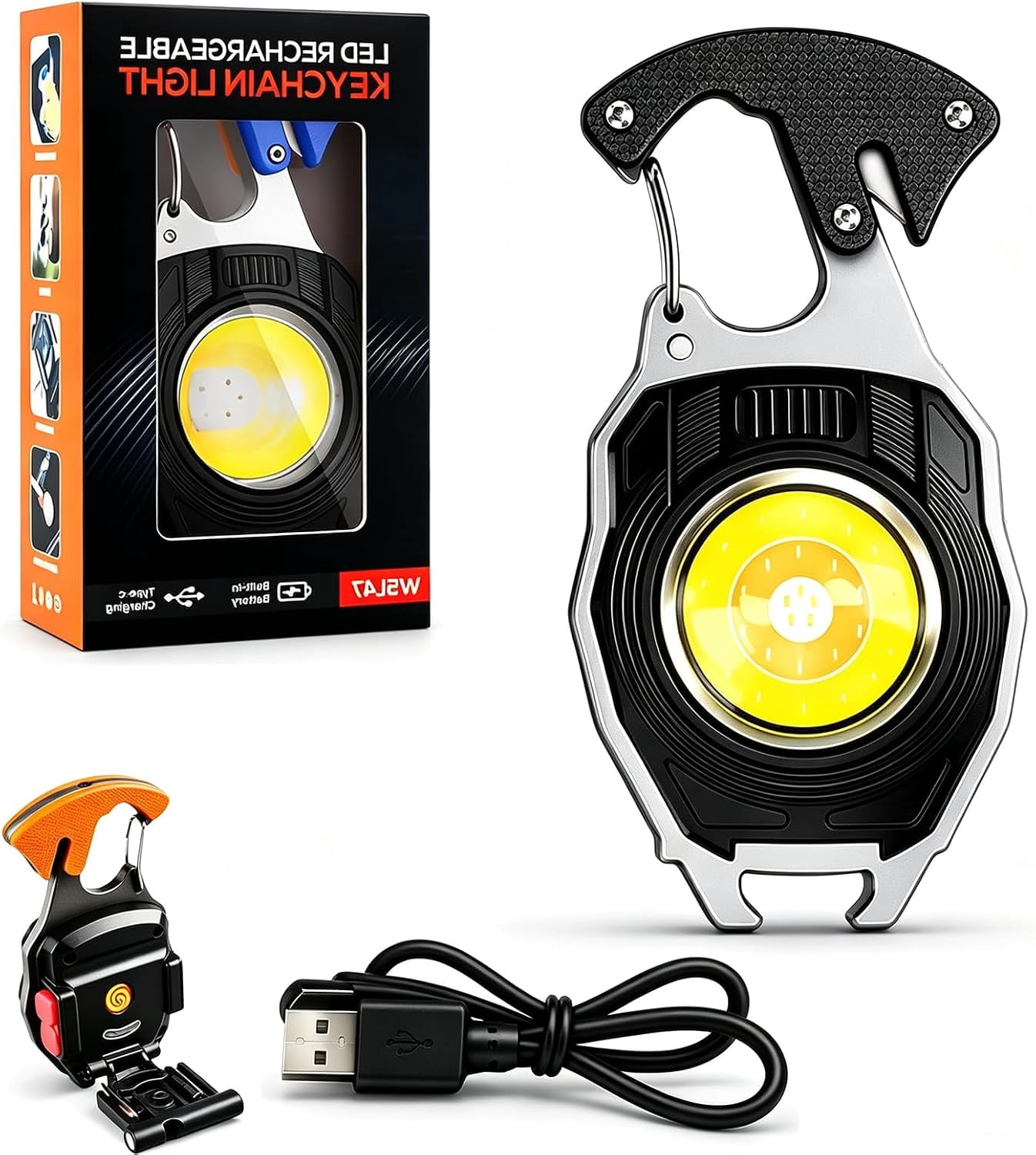 8-in-1 Multifunctional Keychain Flashlight, with USB Charging，Black ...
