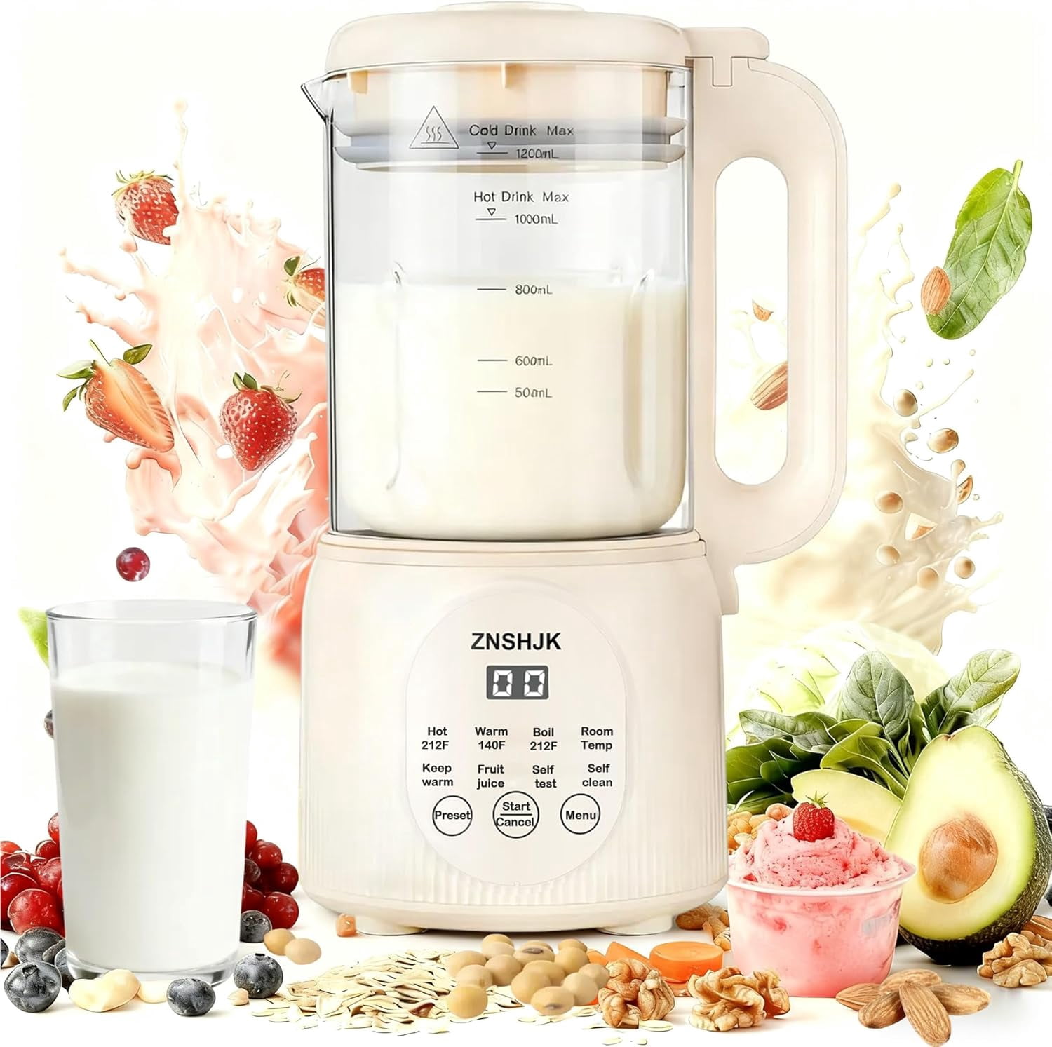 8-in-1 Nut Milk Maker, 40oz Automatic Soy, Almond & Oat Milk Machine ...
