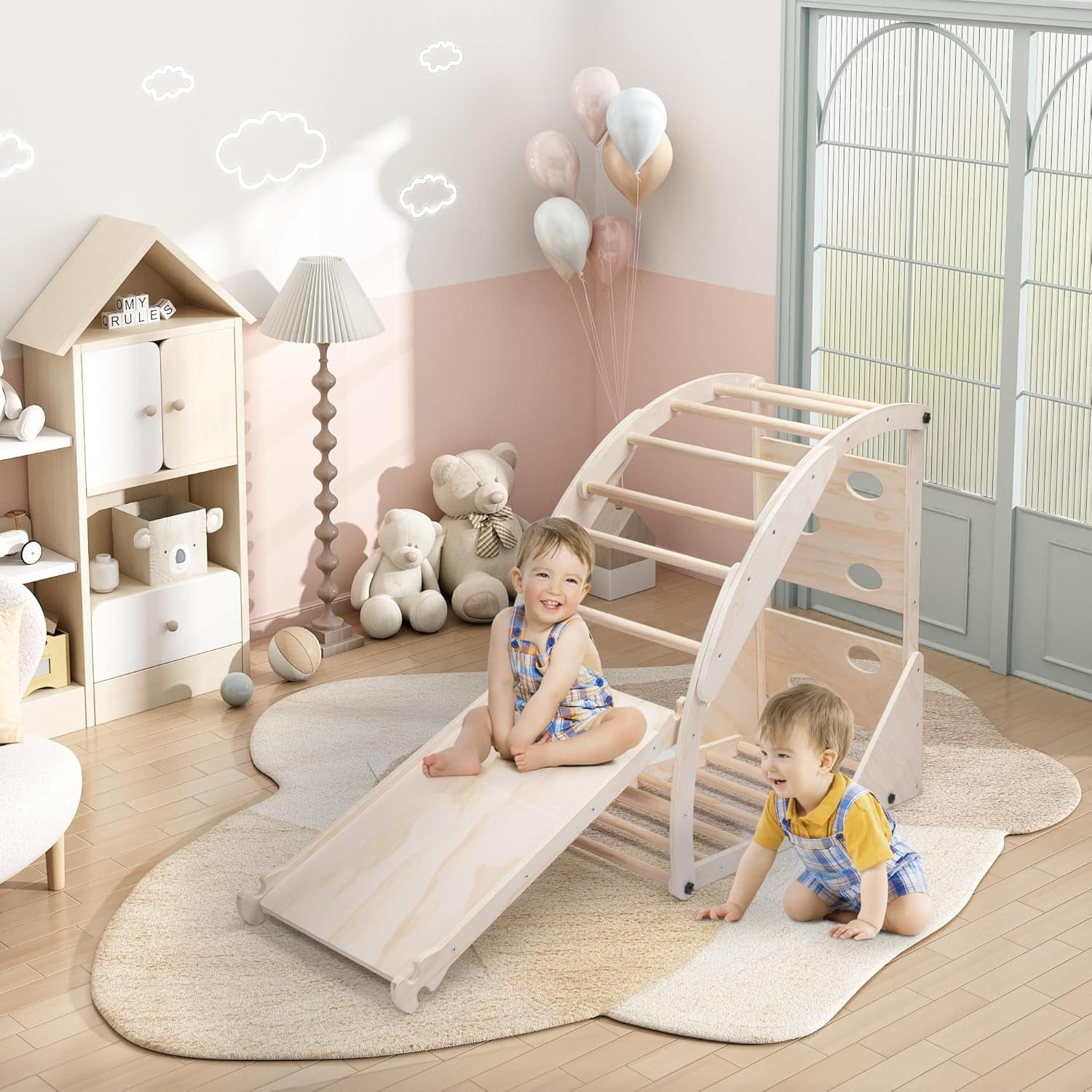 8 in 1 Pikler Triangle Set with Slide Arch Climber Rocker, Montessori ...