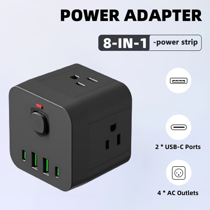 8-in-1 Power Strip US Electrical Plug Socket Extension Cord 4AC Outlets ...