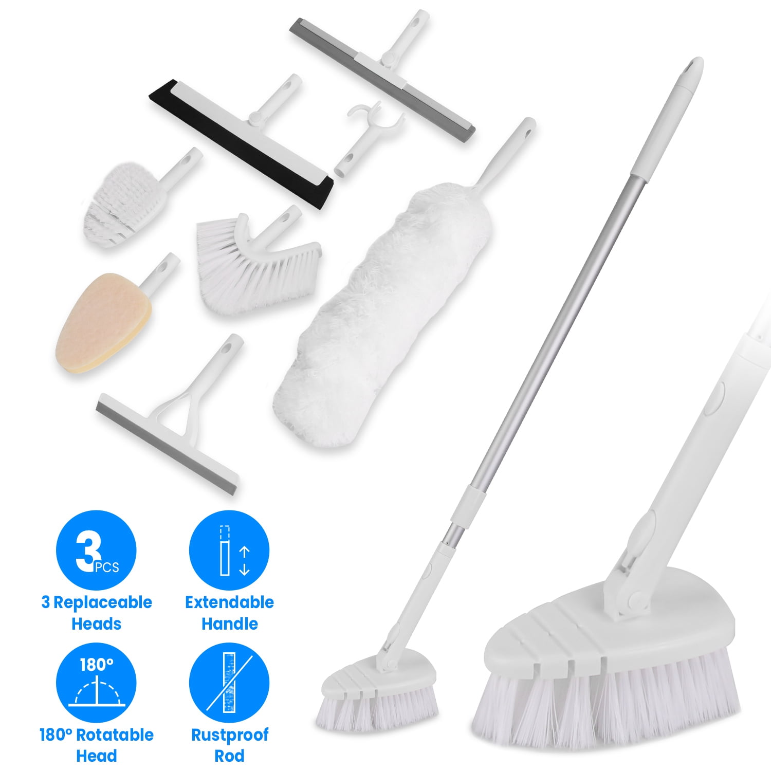 8in1 Shower Cleaning Scrubber Bathroom Adjustable Handle Tub Tile ...