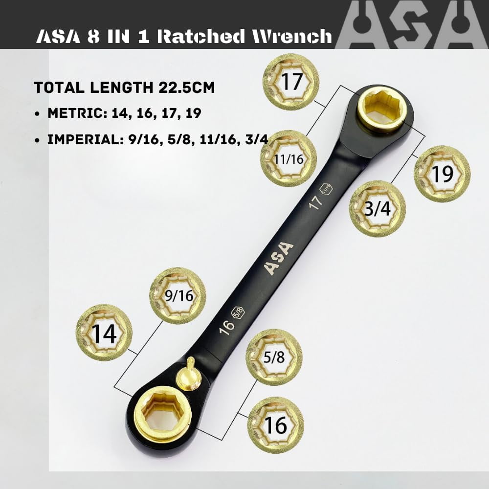 8-in-1 Stainless Steel 72-Tooth Bi-Directional Ratchet Wrench, Multi ...