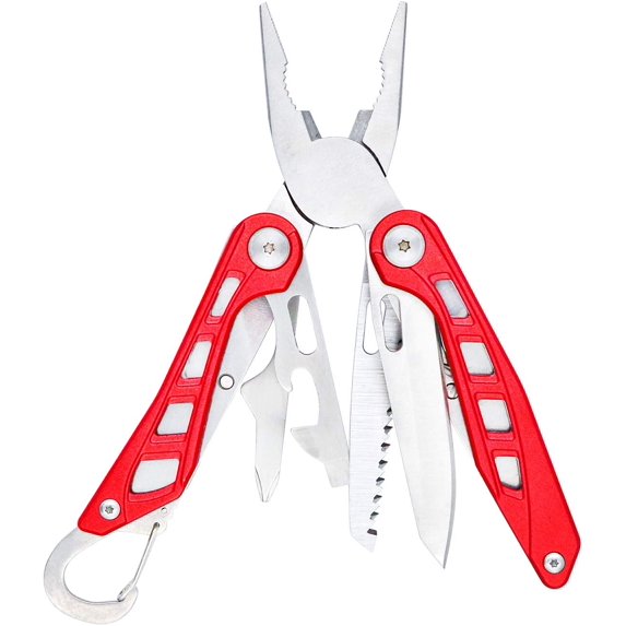 8-in-1 Stainless Steel Multitool with Nylon Sheath, Red Safety Lock for ...
