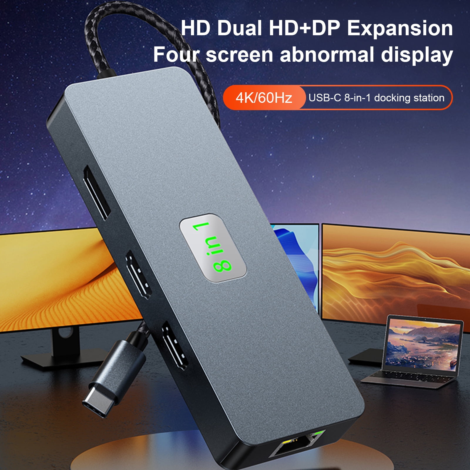 8 in 1 TYPE-C to RJ45 Gigabit USB 3.0 HDMI DP PD100W Interface Hub Adapter Dock - Walmart.com