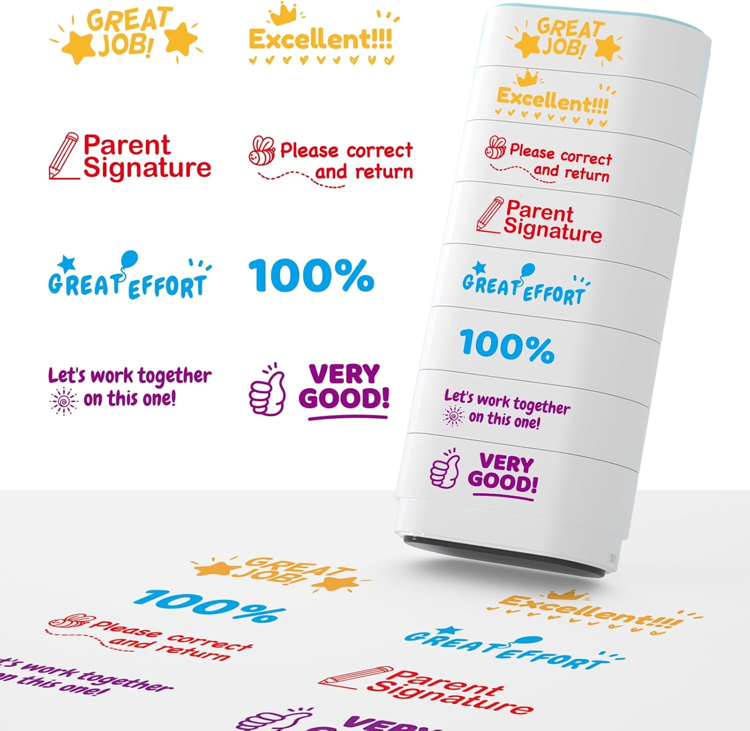 8-in-1 Teacher Stamps for Grading, Classroom & Homework - Self-Inking ...