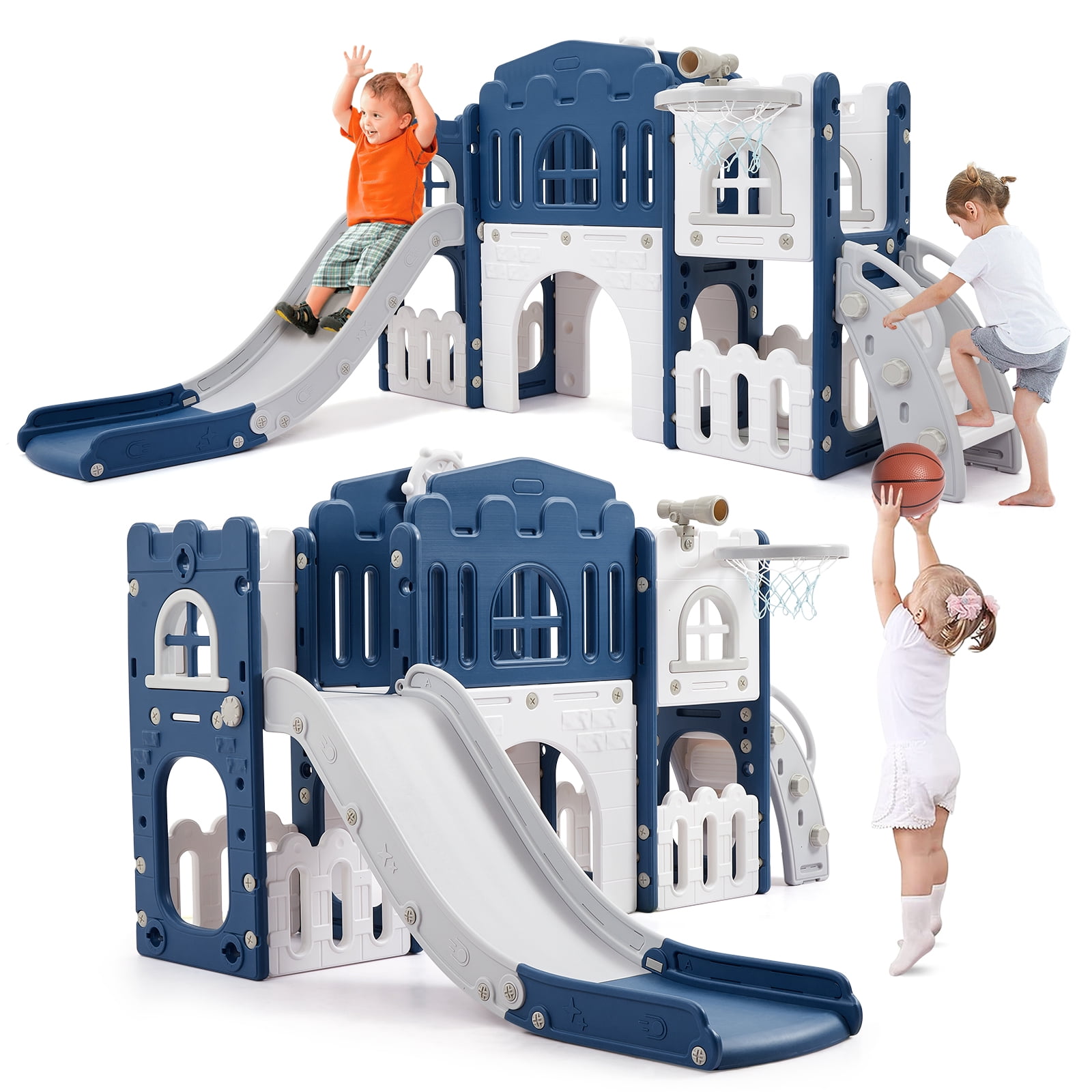 8-in-1 Toddler Playground Activity Set with Slide, Climber, Basketball ...