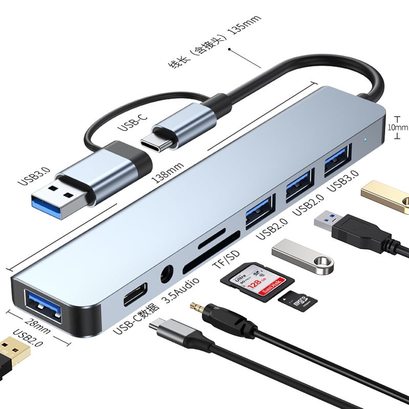 8 in 1 USB C Hub Splitter, 4 USB Ports, 1 USB-C Jack, TF/SD Card Reader ...