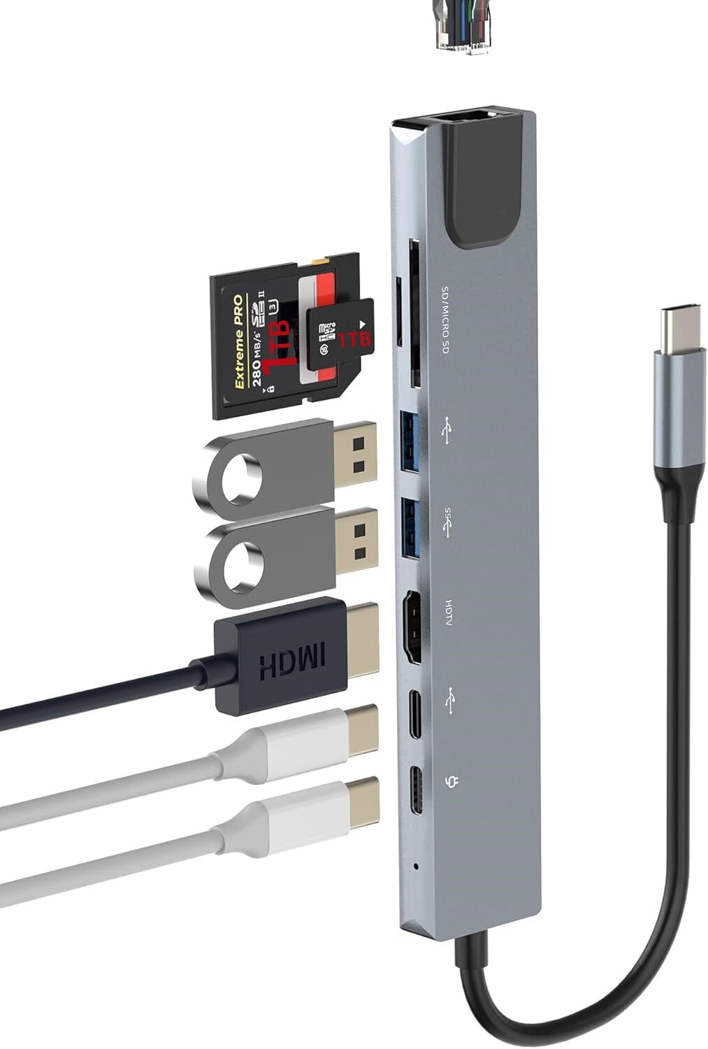 8 in 1 USB C Hub with 4K@30Hz HDMI Adapter, USB C Hub Ethernet,Type-c ...