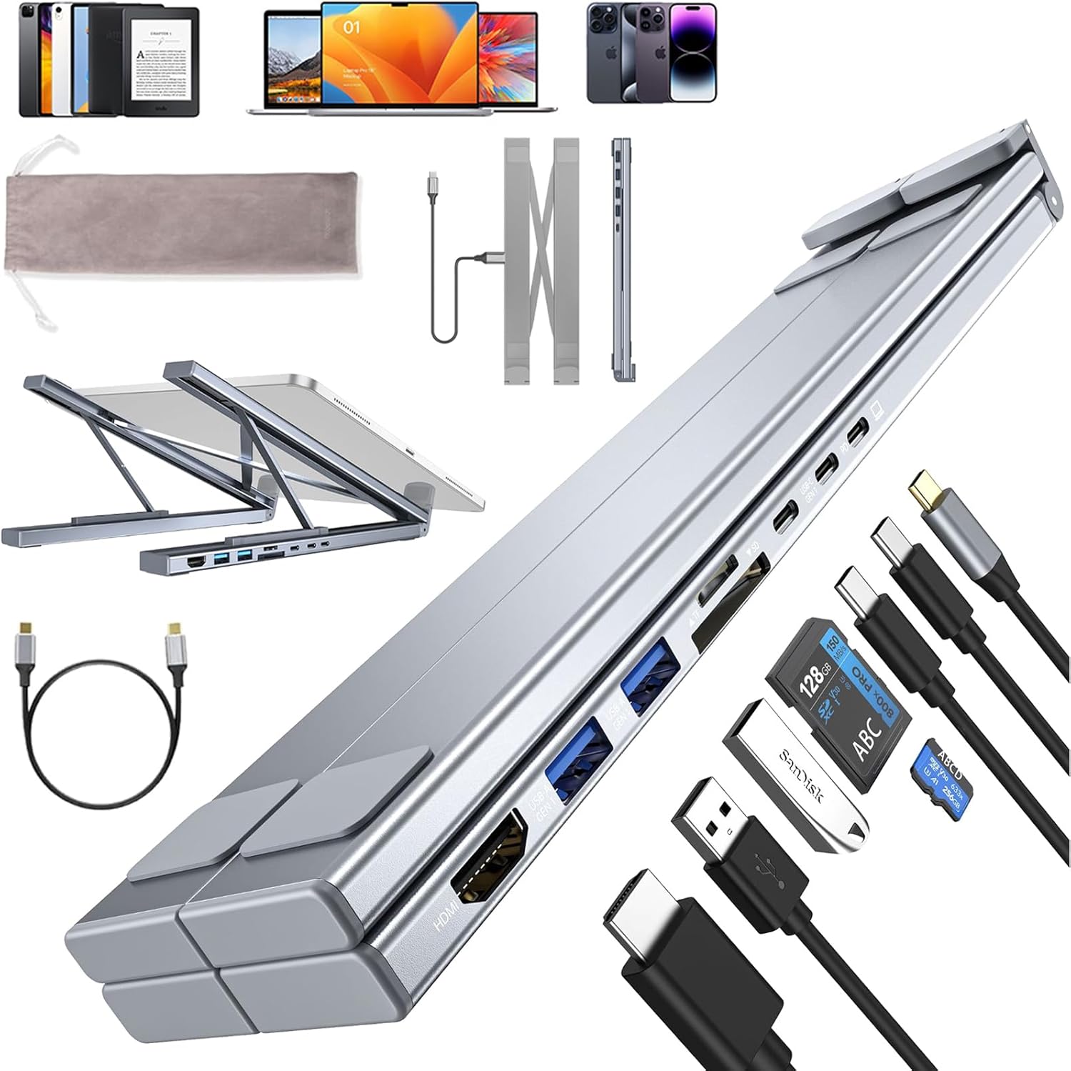 8-in-1 USB-C Laptop Stand, Civilizek Laptop Stand Docking Station, 8-in ...