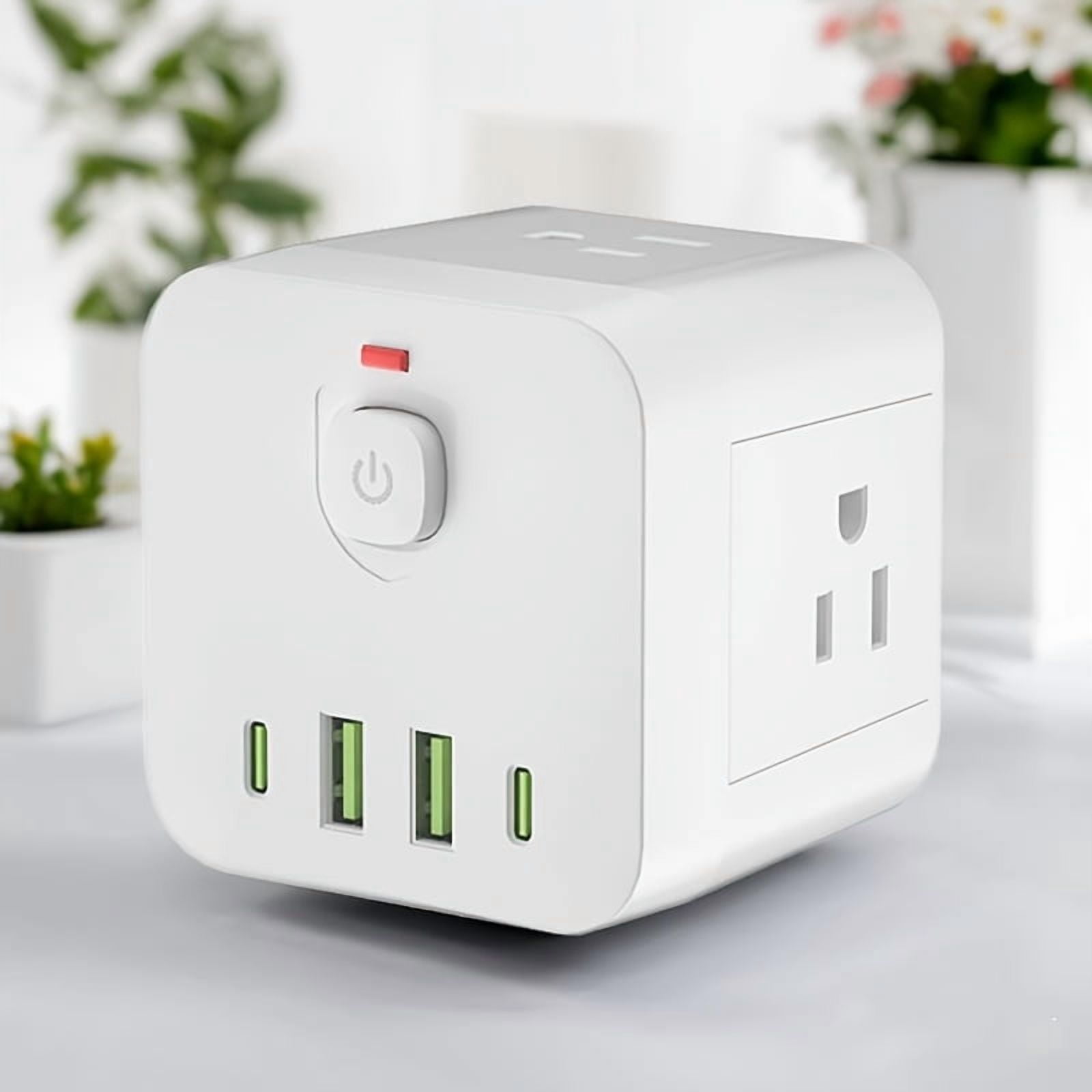 8-in-1 Wall Socket with USB - 4 AC Outlets, 2 USB-A & 2 USB-C Ports ...