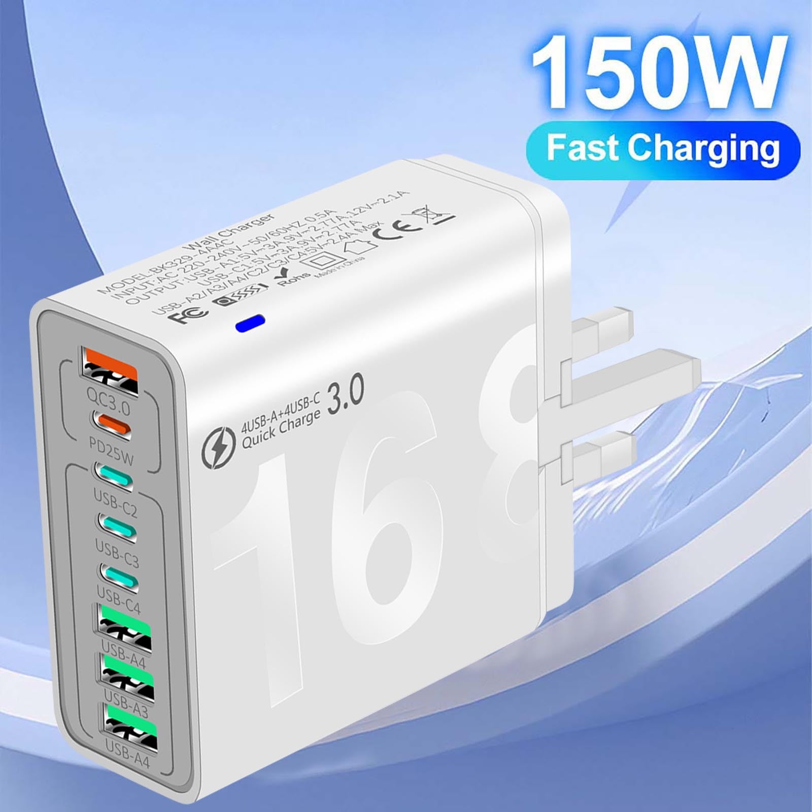 8 in 1 Waterproof Ports USB Fast Charger, Universal Super Fast Charging ...