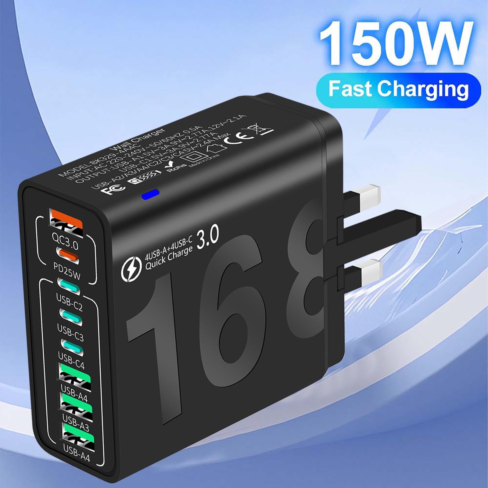 8 in 1 Waterproof Ports USB Fast Charger, Universal Super Fast Charging ...