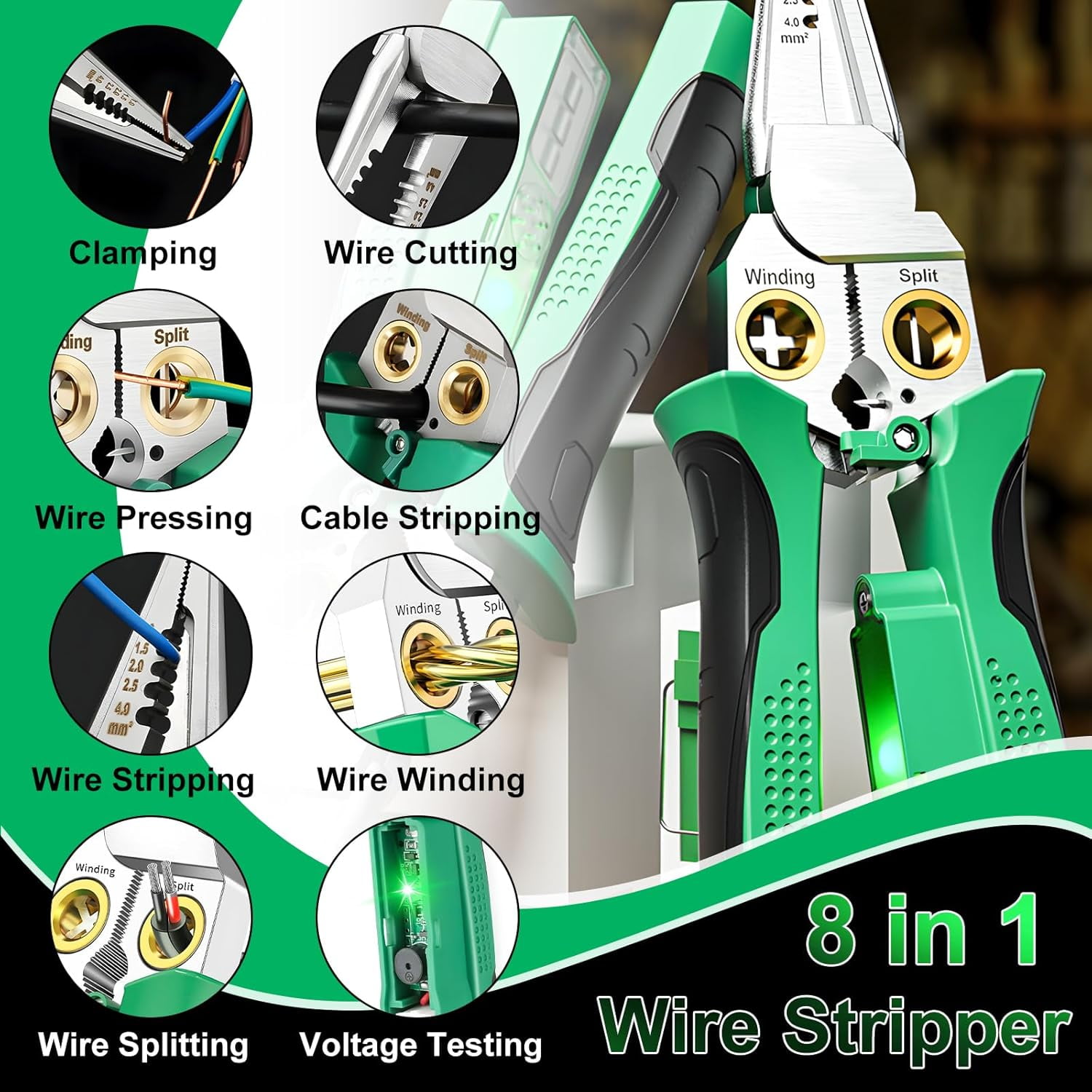 8 in 1 Wire Stripper with Voltage Tester, Multi-Function Pliers for ...