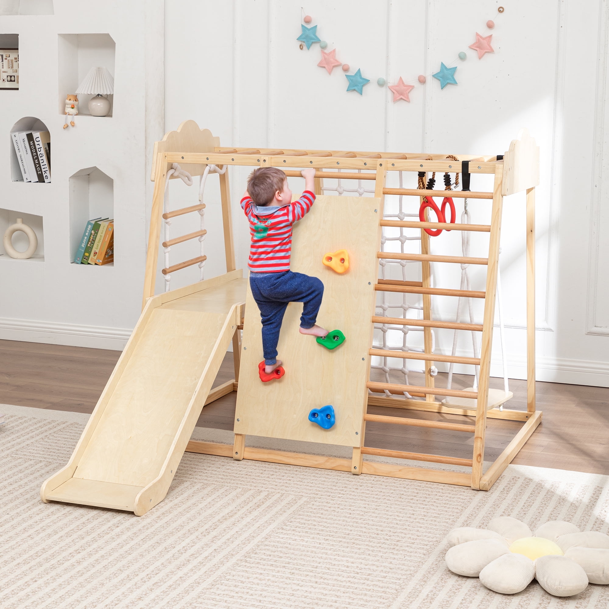 8-in-1 Wooden Indoor Jungle Gym for Toddlers, Montessori Climbing Set ...