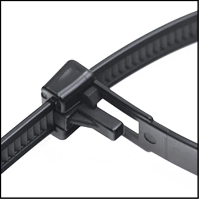 8 in. Ultra Violet Black Releasable Cable Tie, 50 lbs - Pack of 100 ...