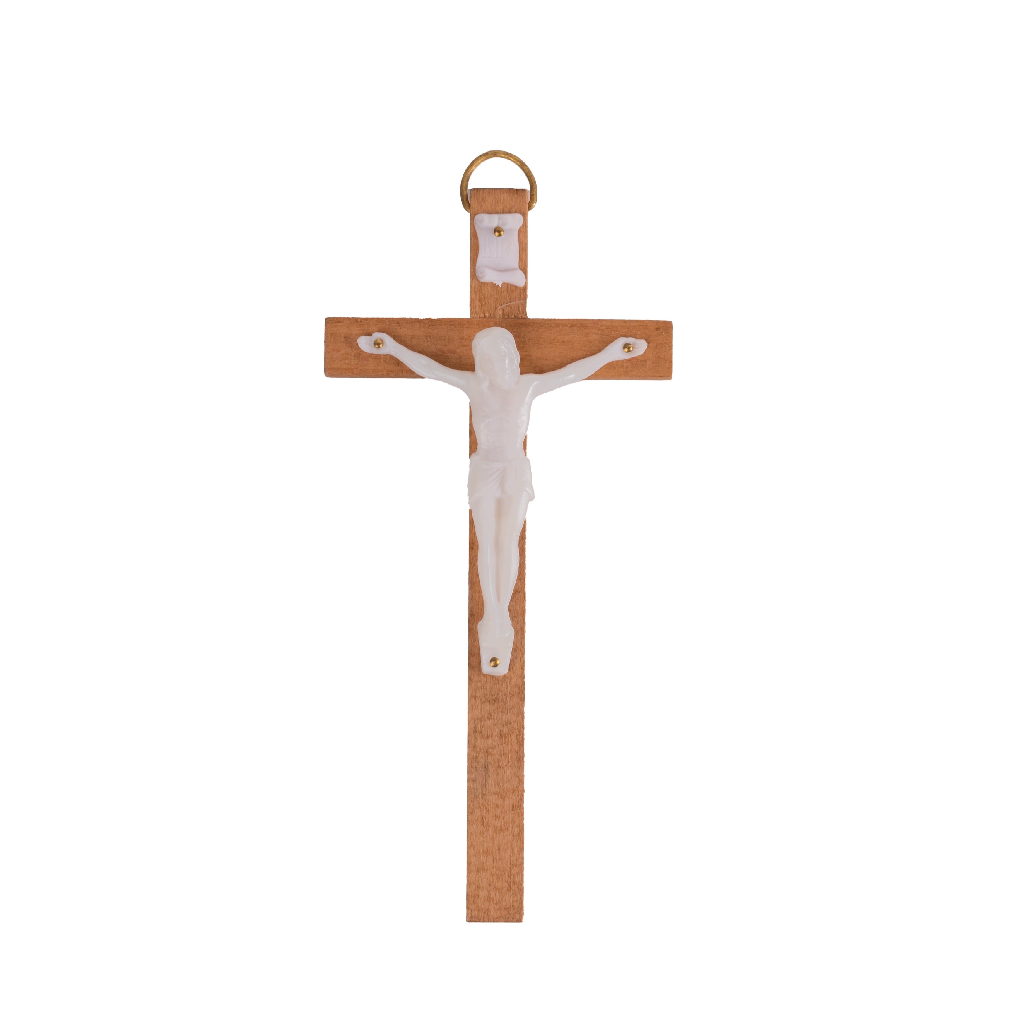 8 in Wall Hanging Wood Crucifix - Wooden Latin Cross with White Corpus ...