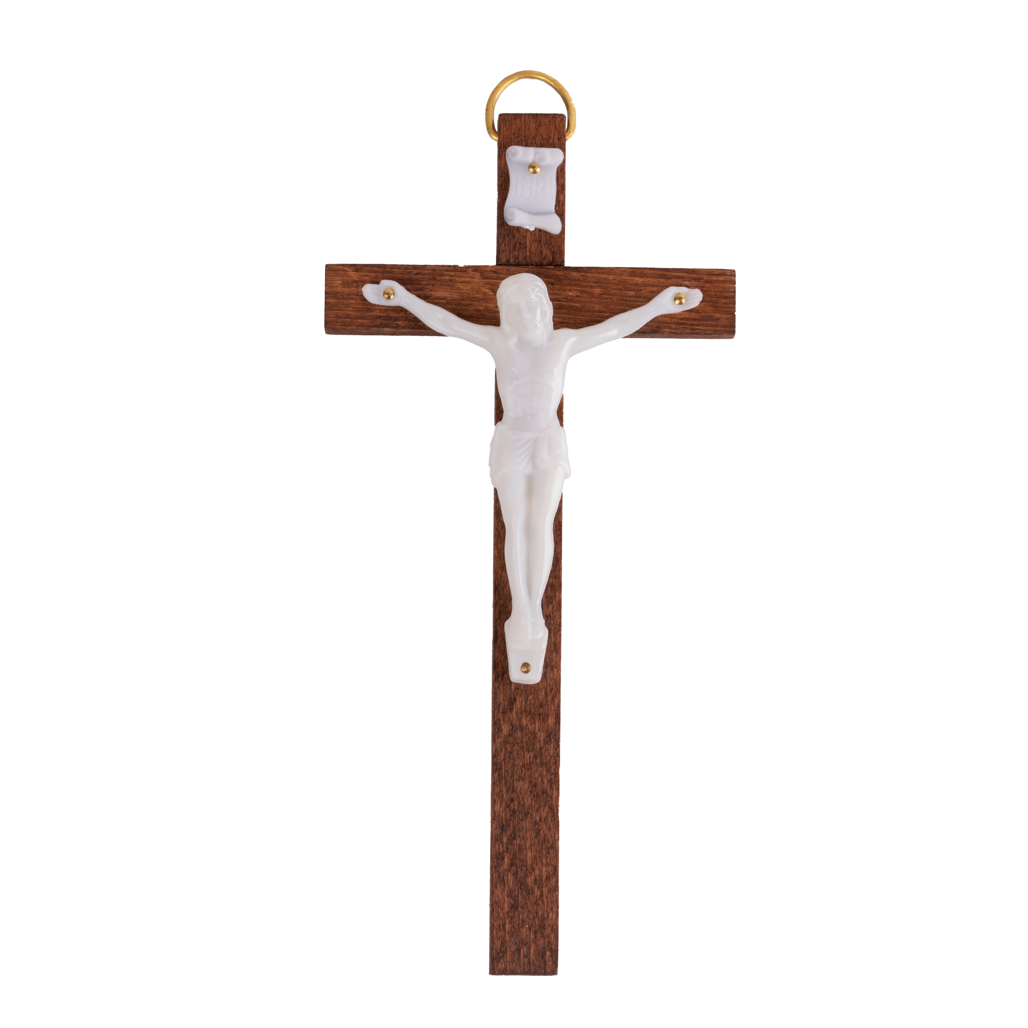8 in Wall Hanging Wood Crucifix - Wooden Latin Cross with White Corpus ...