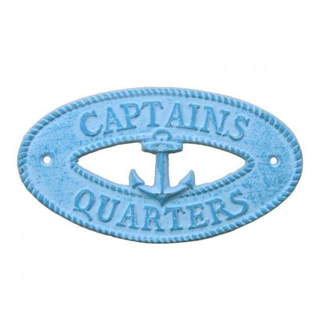 8 in. Whitewashed Cast Iron Captains Quarters with Anchor Sign - Light ...