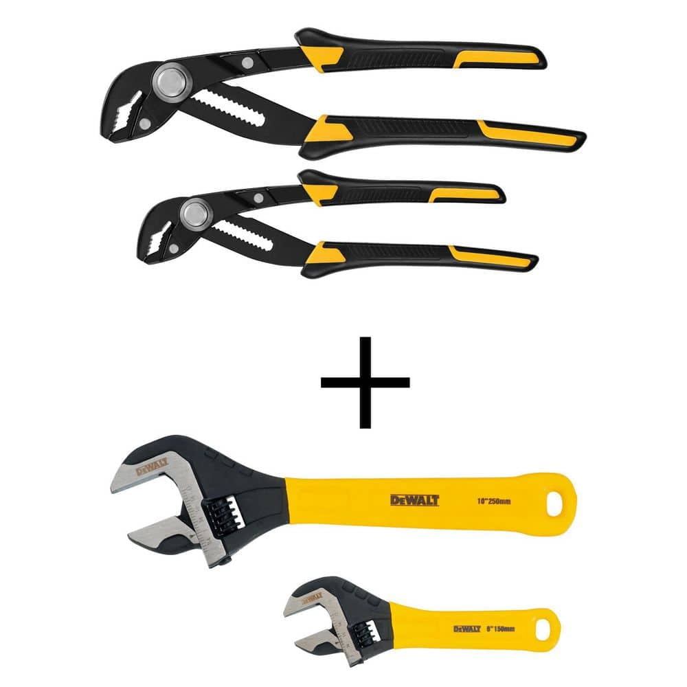 8 in. and 10 in. Push Lock Pliers Set (2-Pack) and Adjustable Wrench ...