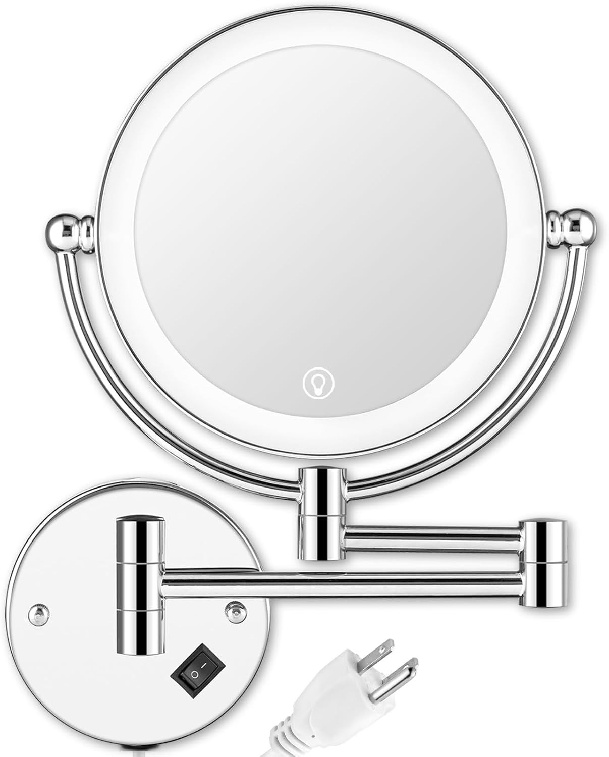 8-inch 1X/10X Wall Mounted Lighted Makeup Mirror with Magnification for ...