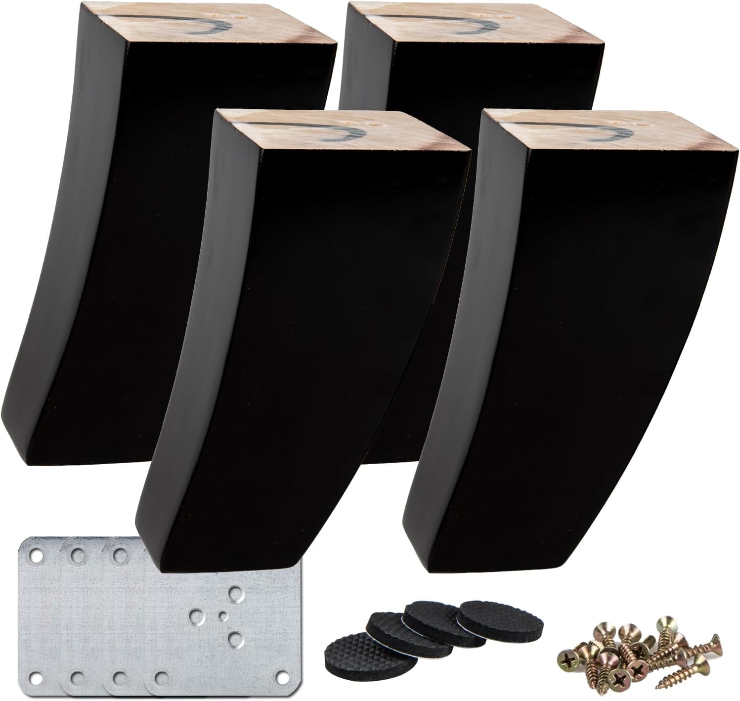 8 inch / 20cm Wooden Furniture Legs, 4PCS Soild Wood Black Curved Legs ...