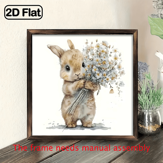 8-inch 2D flat "Alluring Rabbit" themed wooden frame painting, suitable ...