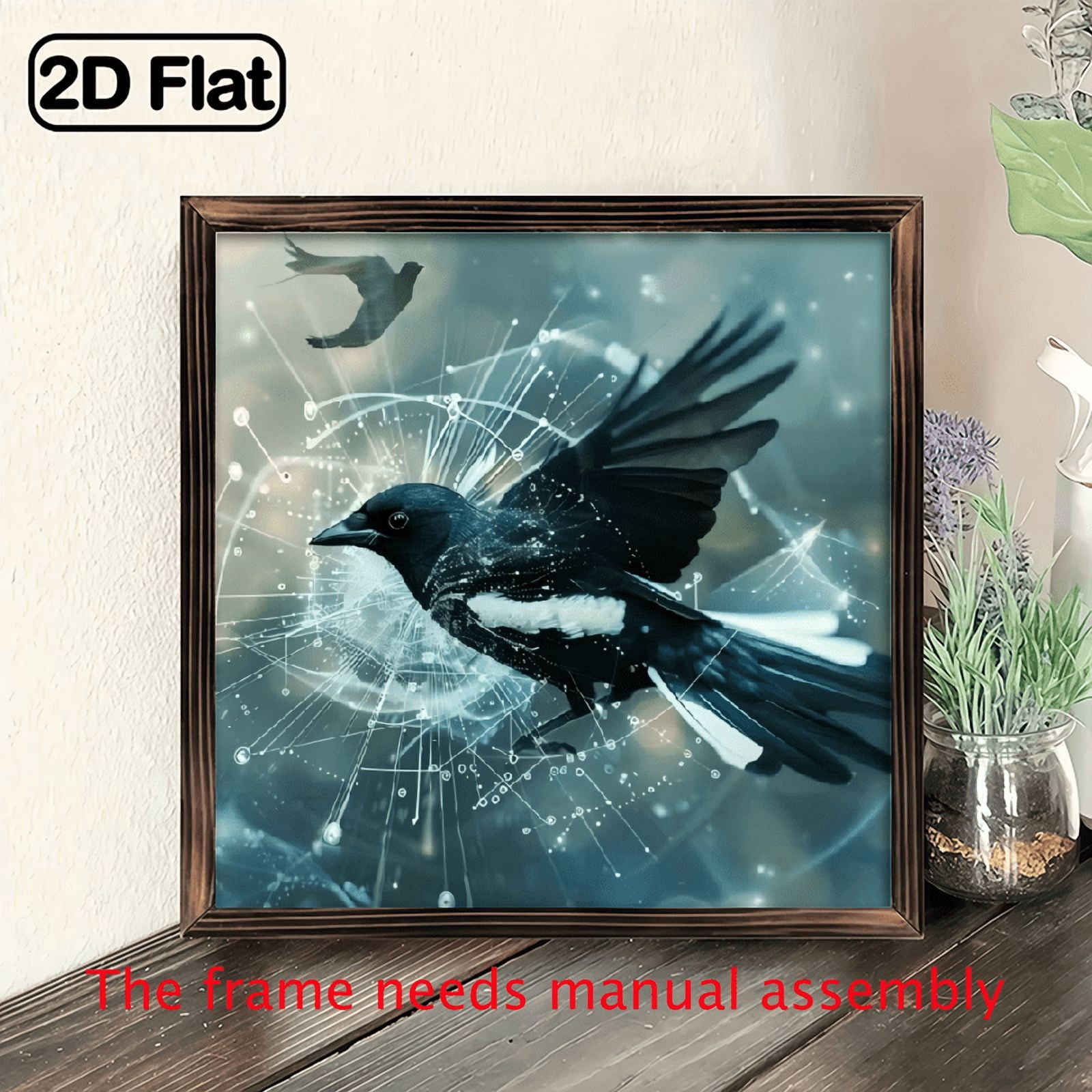 8-inch 2D flat "Brave Bird" wooden frame painting. Installation is ...