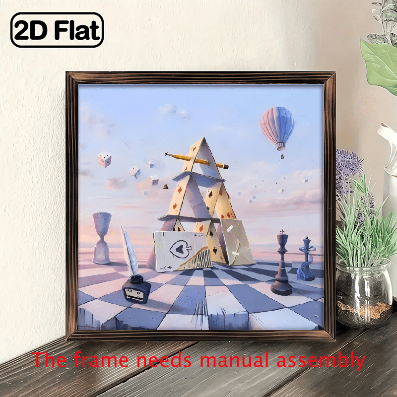 8-inch 2D flat "Card Tower" theme wooden frame painting. Suitable for ...
