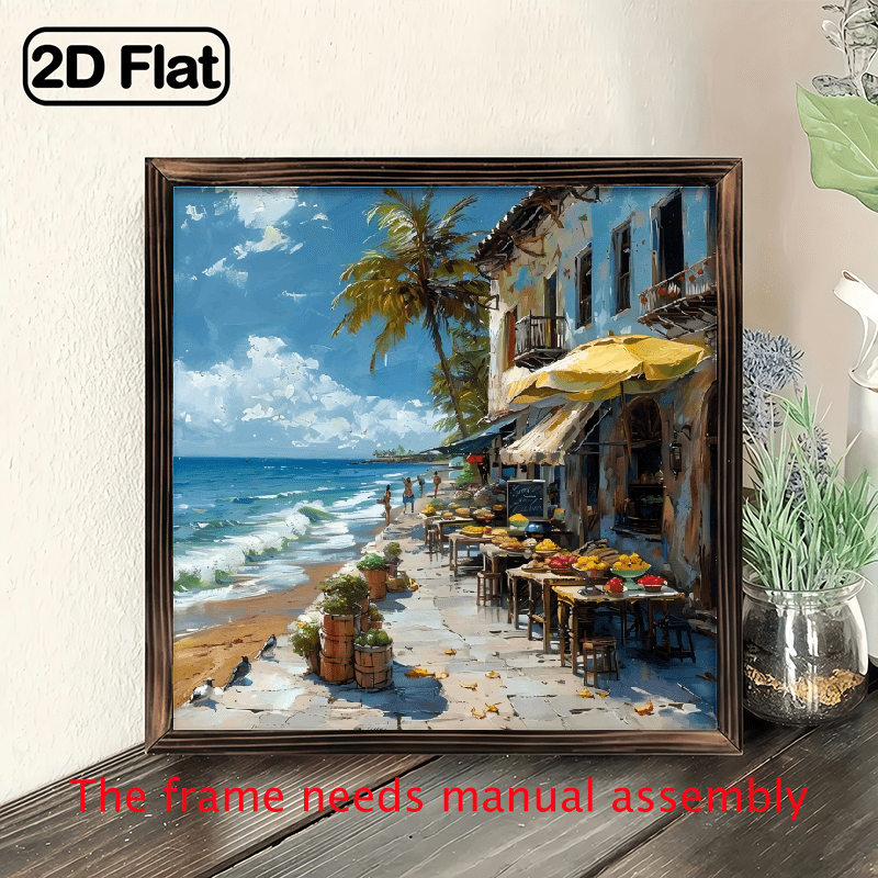 An 8-inch 2D flat "Coastal Shop" themed wooden frame painting. Suitable ...
